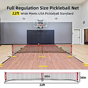 Bearwill Pickleball Net, 22 FT Pickleball Net for Driveway, Regulation Size Portable Pickle Ball Net for Outdoor Backyard, Steady Metal Frame with Court Marker, Ball Holder, 4 Pickleballs & Carry Bag