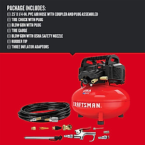 Craftsman Air Compressor, 6 Gallon, Pancake, Oil-Free with 13 Piece Accessory Kit (CMEC6150K)