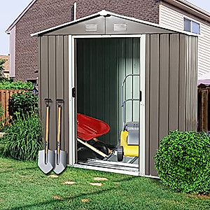 7.74ftx4.29ft Outdoor Storage Shed with Metal Foundation and Sliding Doors,Sun Protection,Waterproof Tool Storage Shed for Patio Lawn Backyard (Gray-7.74ftx4.29ft)