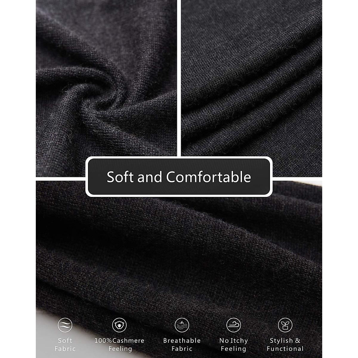 EURKEA Men's 100% Merino Wool Scarf, Beanie Hat Gift Box Set Charcoal