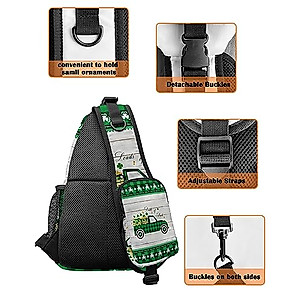 Sling Backpack, St. Patrick's Day Truck Pull Lucky Shamrock on Rustic Wooden Grain Waterproof Lightweight Small Sling Bag, Travel Chest Bag Crossbody Shoulder Bag Hiking Daypack for Women Men