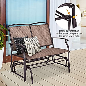 Tangkula 2-Person Patio Glider Bench, Outdoor Rocker Glider Loveseat Chair W/Heavy-Duty Steel Frame, Breathable Seat Fabric, Rocking Lounge Chair for Poolside, Garden, Backyard (Brown)