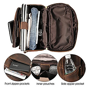 Masa Kawa Vintage Full Grain Leather Backpack for Men Fits 15.6 Inch Laptop Brown Travel Rucksack Bag Casual Daypack