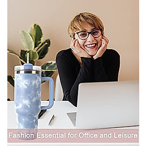 DREAMING MY DREAM 40oz Tumbler with Handle, H2.0 Tumbler Reusable Vacuum, Insulated Tumbler With Lid and Straws, Insulated Cup, Leak Resistant Lid (Tie Dye Blue)