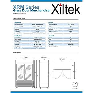 Xiltek Double Door Upright Commercial Display Freezer - Large Capacity Glass Door Merchandiser Freezer 45 CU Ft.