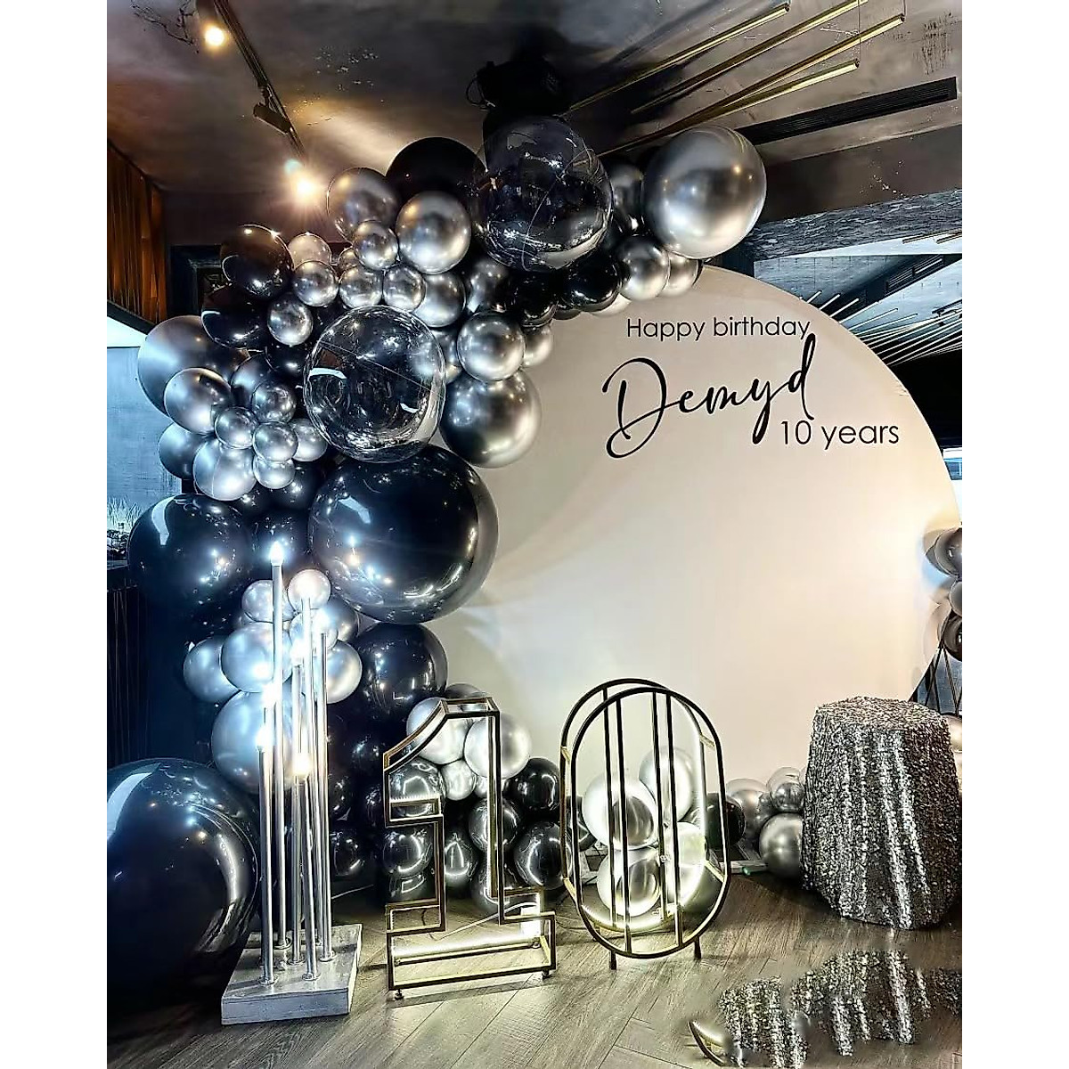 MEBAY Black Silver Balloons Garland Arch Kit, 146Pcs Latex Balloons Different Sizes 18 12 10 5 Inch for Party Decorations, Wedding Backdrop, Birthday, Graduation