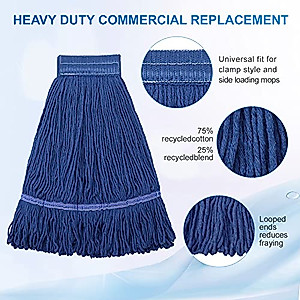 3 Pack,String Cotton mop Heads, Rope mop Heads, Heavy Duty Commercial mop Heads, Wet Industrial Blue Cotton Ring end Replacement mop Heads, Industrial mop Heads, Machine Washable (Blue)