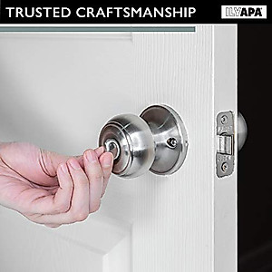 Ilyapa Privacy Door Knobs for Bed and Bath - Colonial Style, Satin Nickel Interior Keyless Turn Thumb Locking Round Door Handle, Satin Nickel, 10 Pack