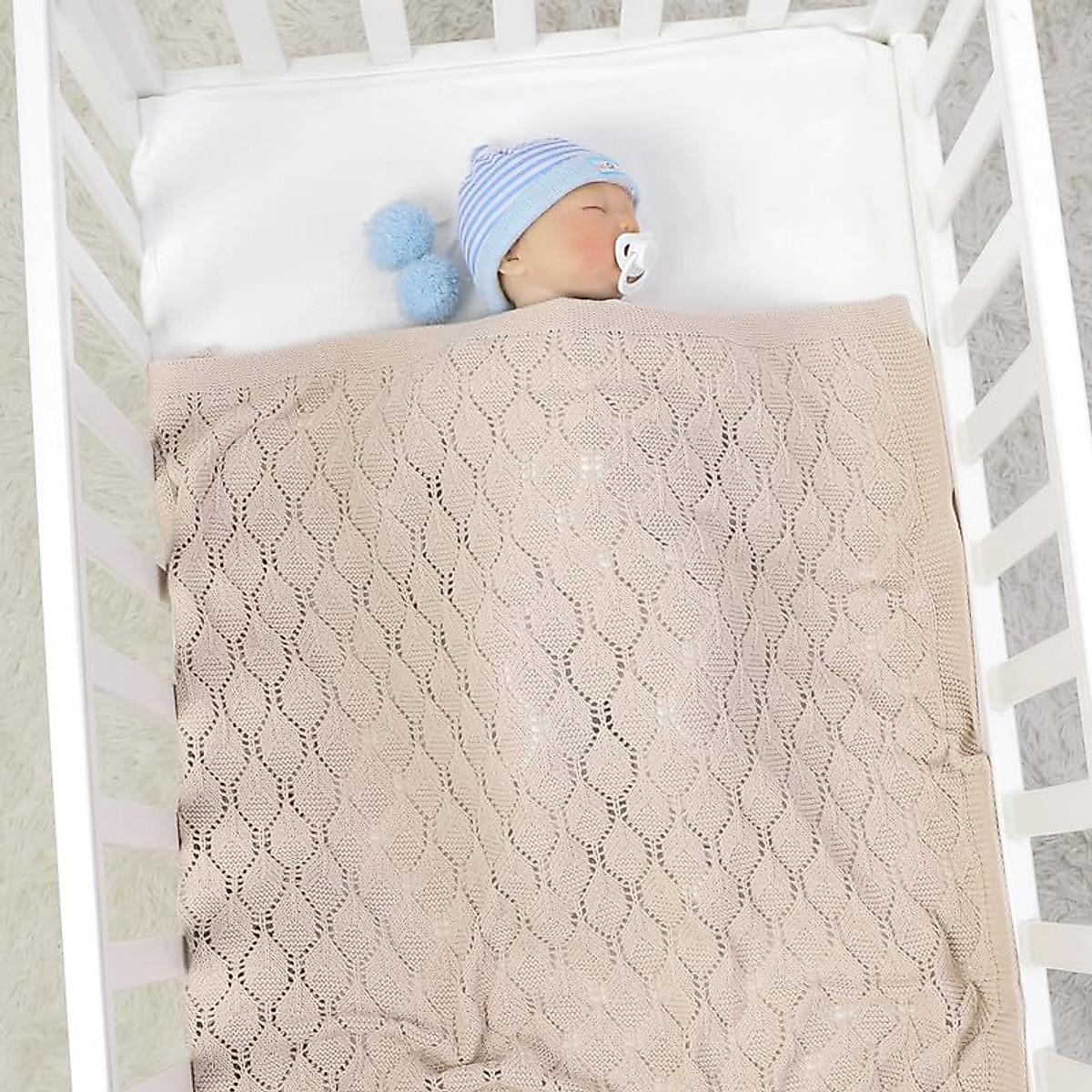 Wugugu Neutral Newborn Baby Blanket for Boys Girls Organic Cotton Swaddle Blankets Baby Essentials for Infant Toddler Crib Stroller Beige 30 x 40 Inches