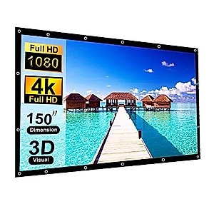 150 Inch Projection Screen Blibro 16:9 HD Foldable Anti-Crease Video Screen Portable Indoor Outdoor Projector Movies Screen for Home Theater Support Double Sided Projection 4K 3D