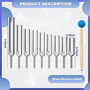 TENFLY Solfeggio Tuning Fork Set - 9 Tuning Forks Perfect for DNA Healing, Chakra, Sound Therapy, with Exquisite Aluminum Gift Box(174 Hz, 285 Hz, 396 Hz, 417 Hz, 528 Hz, 639 Hz etc)
