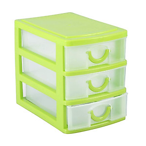 White 3 Drawer Plastic Storage,Mini Drawer Organizer, Plastic Jewelry Makeup Storage Box with Adjustable Detachable Dividers for Small Accessories (3 Layers Green)