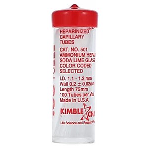 2002078 Capillary Tube Heparinized Red Tip 100/Bt sold as Bottle Pt# 40B501 by Kimble Chase Life Science