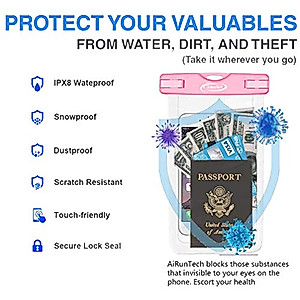 AiRunTech Waterproof Pouch | Way to Keep Your Phone and Valuables Safe and Dry | for Boating Swimming Snorkeling Kayaking Beach Pool (2 Phone Cases(Green + Pink) + 2 Fanny Packs(Black+Gray))