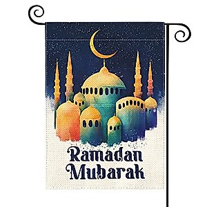 AVOIN colorlife Ramadan Mubarak Garden Flag 12 x 18 Inch Vertical Double Sided, Moon and Star Mosque Holiday Yard Outdoor Decoration