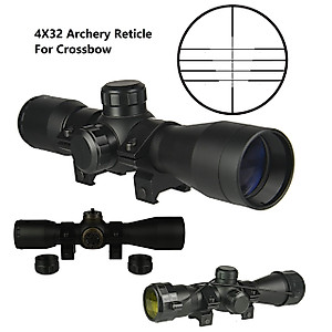 TWP 4x32 Compact Hunting Crossbow Archery Scope, Multiple Range Reticle, 1" Tube and Mid-Height Weaver Ring Mount