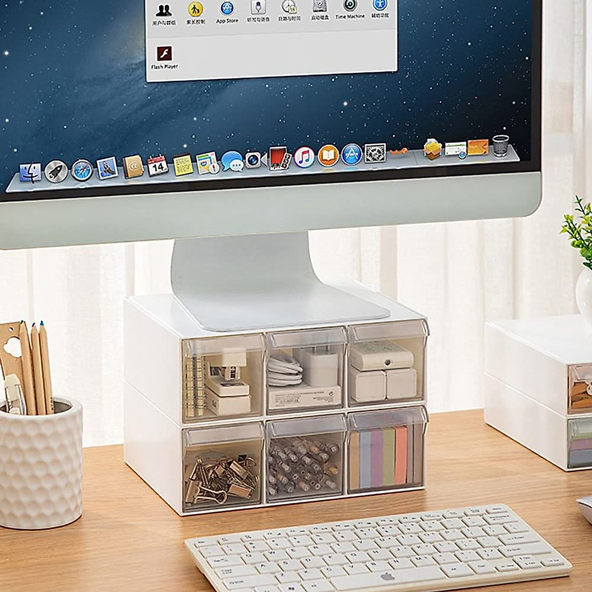 YOSKAEDI Under Desk Drawer Storage with 3 Drawers, Large Desk Drawer Attachment for office, Drawer Organizer Slide Out, Plastic Stick on Drawer White