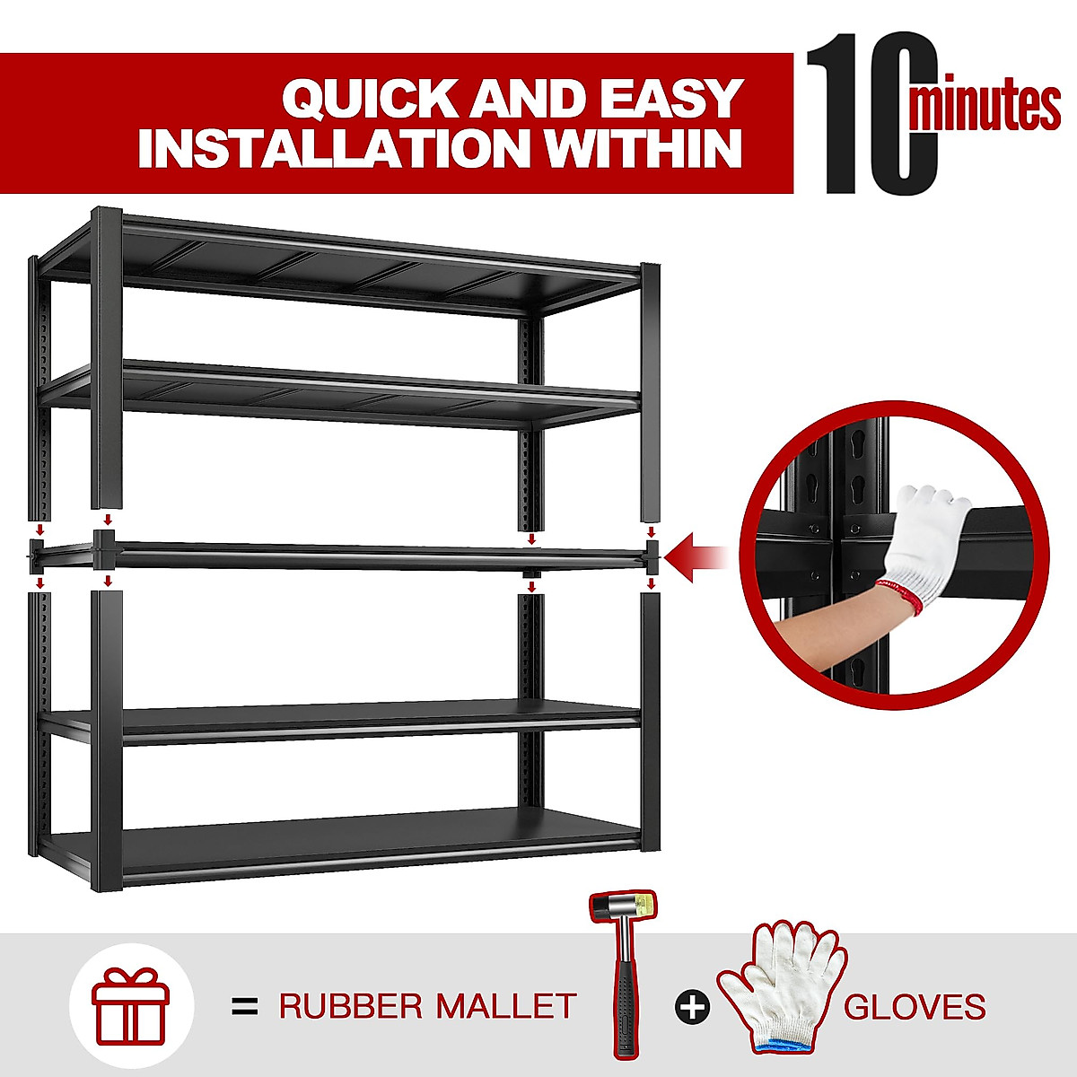 REIBII 48''W Garage Shelving 2500LBS Storage Shelves Heavy Duty Garage Shelves 5 Tier Adjustable Metal Shelves for Garage Storage Rack Heavy Duty Shelving Industrial Utility Shelf,48''W X 72''H X18''D