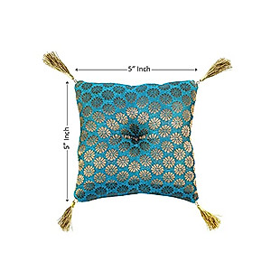 Cushion For Tibetan Singing Bowl Handmade Square Cushions Brocade Art Silk Home Decor Jewelry Display Pillow (5" x 5" Inch, Turquoise Blue)
