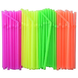ALINK 500-PCS Neon Colored Flexible Drinking Straws, Plastic Disposable Bendy Straws - 7.75" x 0.23"