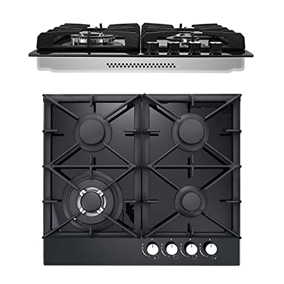 Gas Stove Top 24 inch Eascookchef,24 inch Gas Cooktop 4 Burner,Gas Stove Top NG/LPG Convertible,Black Tempered Glass Dual Burners Propane Cooktop with Thermocouple Protection,Bulit-in Gas Hob