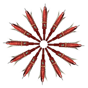 e5e10 12pcs Hunting Broadheads 100 Grain Archery Broadheads New Stell Broadheads + 1 pcs Black Broadhead Case for Arrowheads (red)