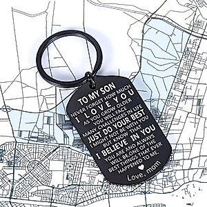 Son Inspirational Gifts from Mom Dad to Son Keychain for Him Teens Boys Christmas Birthday Gifts for Men Stepson Stocking Stuffer Gifts from Step Mother Mommy Valentine Day Wedding Anniversary Keyring