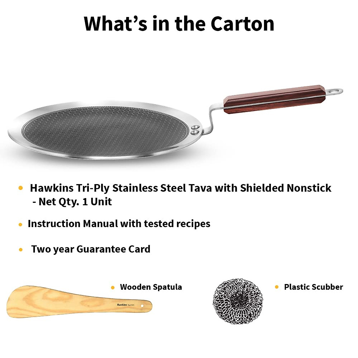 HAWKINS 26 cm Paratha Tava, Triply Stainless Steel Shielded Nonstick Tawa with Rosewood Handle, Honeycomb Non Stick Induction Tawa, Silver (NSPT26)