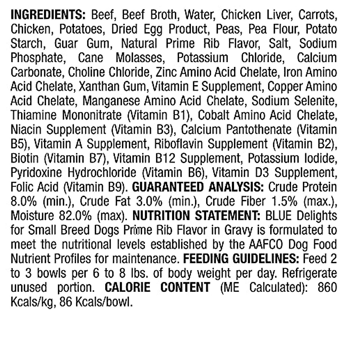 Blue Buffalo Delights Natural Adult Small Breed Wet Dog Food Cup, Prime Rib Flavor in Hearty Gravy 3.5-oz (Pack of 12)