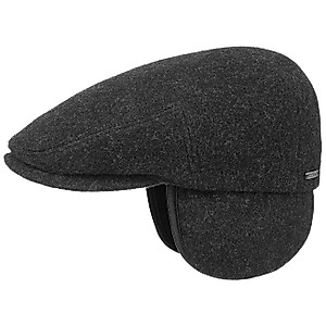 Stetson Kent Wool Earflaps Flat Cap Women/Men anthracite 7 1/4-7 3/8
