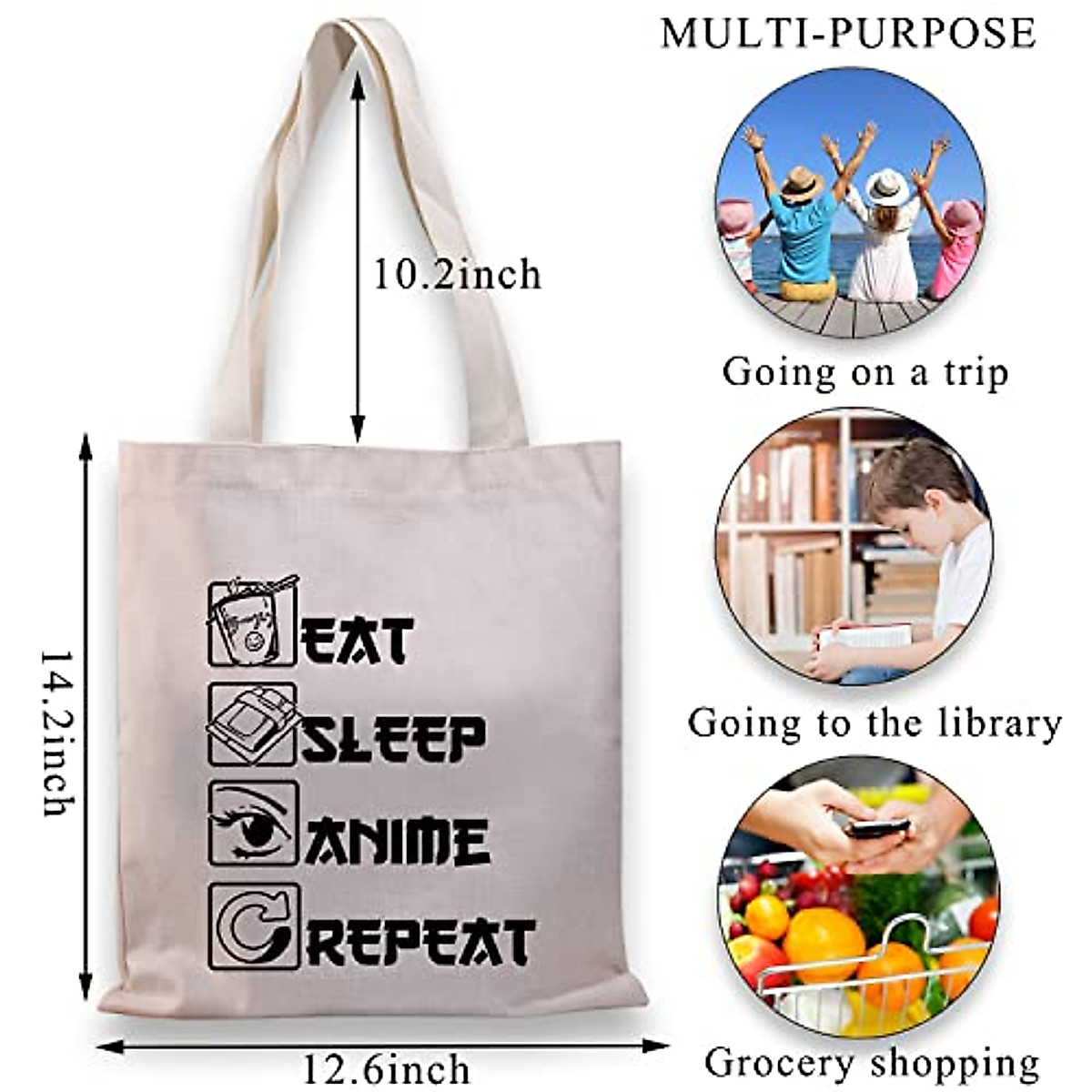 BDPWSS Anime Canvas Tote Bag Anime Lover Gift Anime Fans Bag Eat Sleep Anime Repeat Kawaii Anime Reusable Handbag (Sleep anime TG)