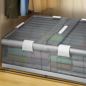 STATESVILLE 82L Plastic Under Bed Storage Containers Bin with Lids and Wheels Foldable Underbed Storage Bags Double Doors Storage Box Multi-Purpose Container for Clothes, Shoes and Duvets, 2 Pack