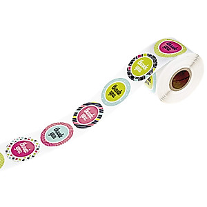 Retro Mod Thank You Labels / 500 1.5" Thank You Stickers/Pink Navy Aqua Thank You Labels