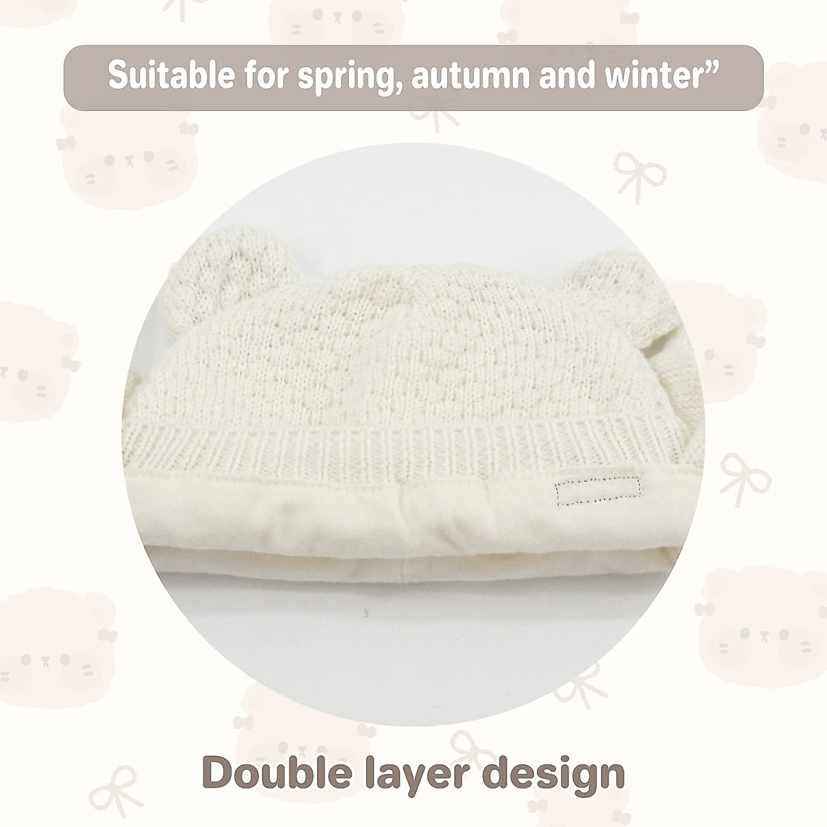 Duoyeree Baby Winter Hat Earflap Cotton Lining Knit Beanie Cap for Toddler Girl Boy (0-6 Month, White)