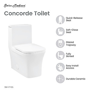 Concorde One Piece Square Right Side Flush Handle Toilet 1.28 gpf