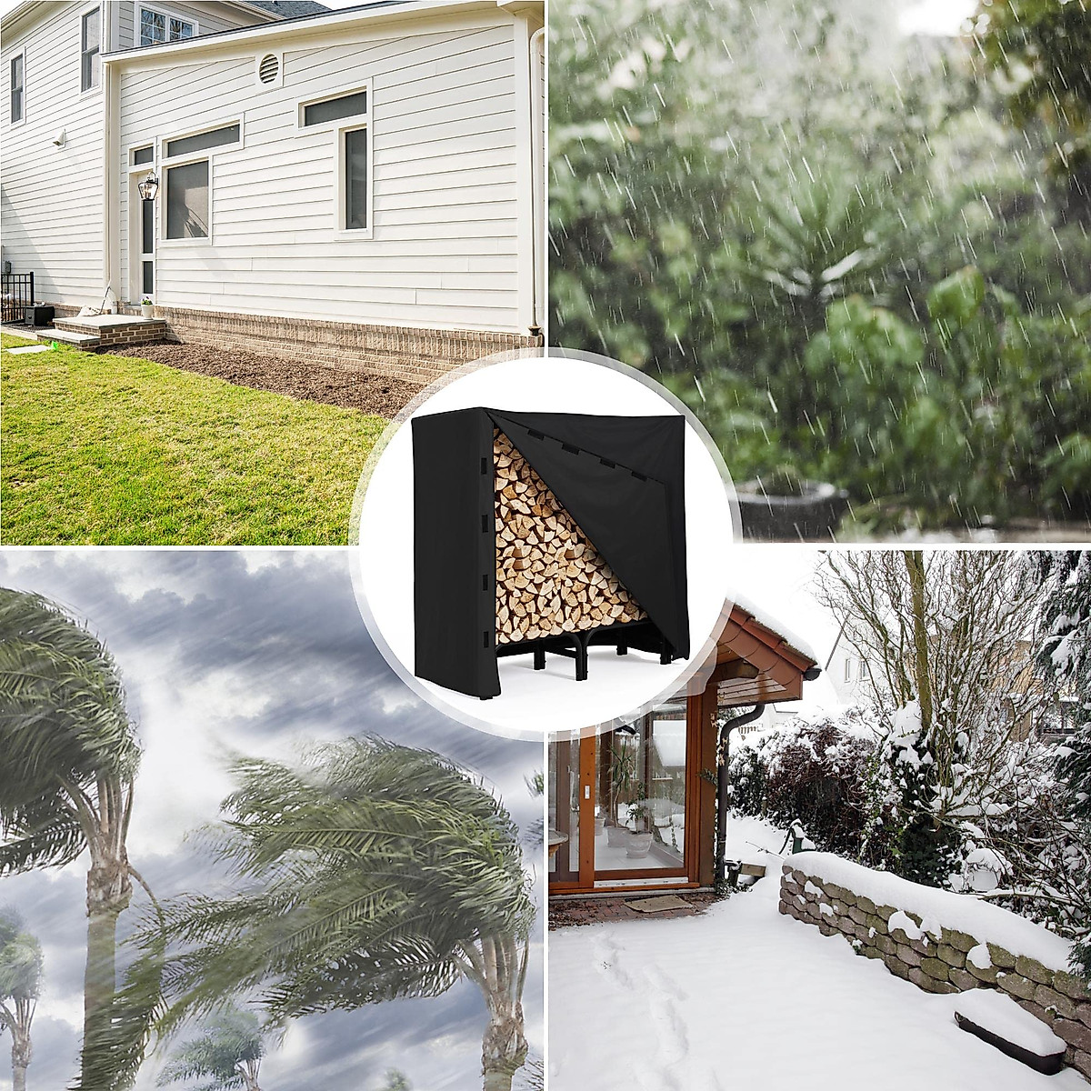 Yaheetech Firewood Rack Outdoor 4ft Heavy Duty Metal Firewood Rack Indoor with Waterproof Cover Combo Set, Wood Holder Fireplace Iron Log Holder for Indoor Outdoor, Black