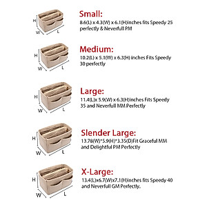 LEXSION Felt Purse Bag Organizer Insert with zipper Bag Tote Shaper Fit Speedy Neverful PM MM 8021 Beige M