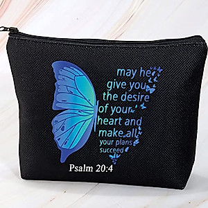 VAMSII Psalm 20:4 Gifts Bible Verse Makeup Bag Christian Cosmetic Bag Scripture Gift Bags Religious Zipper Pouch (Makeup Bag Black)