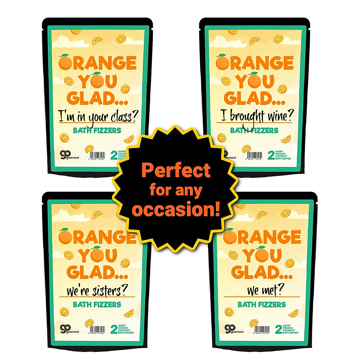 Orange You Glad Bath Fizzers Sweet Personalized Gifts for Kids Customizable Bath Bombs Orange Coconut Scent Cute Stocking Stuffers for Women Dad Joke Gifts