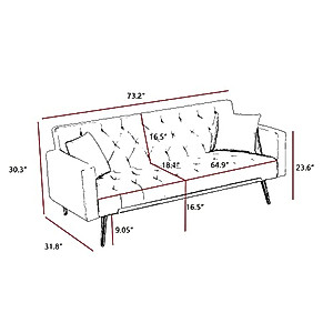 hansones Velvet Futon Sofa Bed,Sleeper Sofa Couch with Two Pillows and Golden Metal Legs for Living Room (Pink)