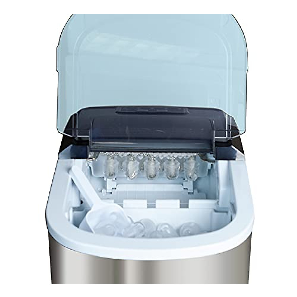 Angel Canada Stainless Steel Portable Ice Maker Compact Countertop with Panoramic View Window, Ice Cube Machine, Bullet Cubes in S/L Size 26 lb/24H for Home Office Party, Boat RV