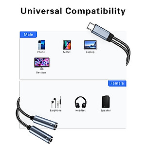 LecLooc USB C to Dual 3.5mm Aux Audio Adapter, Hi-Res Sound Quality, Widely Compatible with iPhone 15, Pixel 7, Galaxy S23, iPad Air, MacBook, etc.