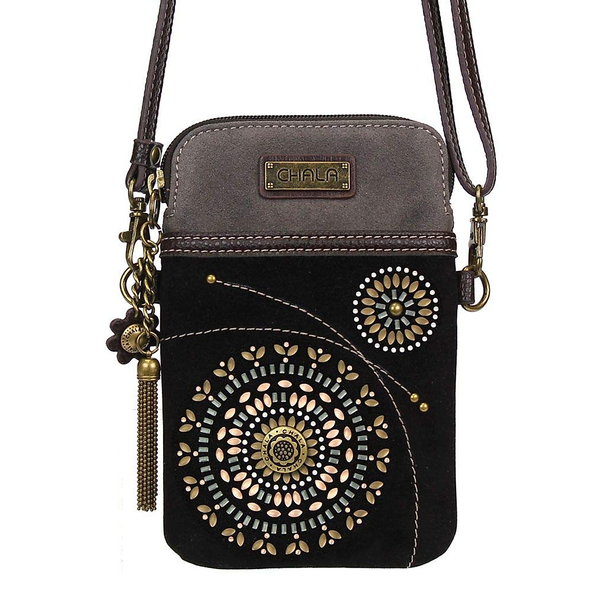 CHALA Dazzled Cell Phone Crossbody Purse-Women PU Leather Multicolor Handbag with Adjustable Strap - Starburst - black