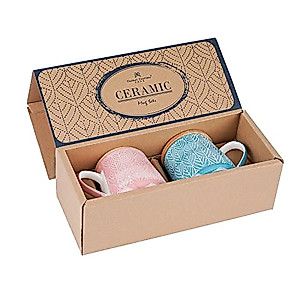 Taimei Teatime Coffee Mug with Lid Set of 2, 16.5 oz Ceramic Coffee Mugs with Handpainted Floral Pattern, Mugs Gift Set for Tea Lover, Woman and Couple, Microwave and Dishwasher Safe