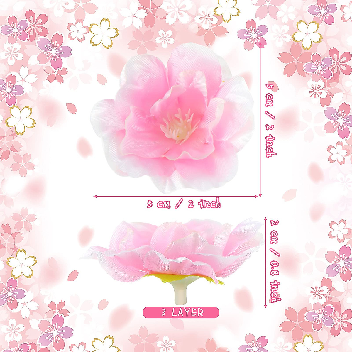 100 Pcs Cherry Blossom Petals Artificial Cherry Blossom Fake Cherry Blossom Flowers Peony Daisy Decor Sakura Floral Head Decor for Dress DIY Accessories Wedding Party Supply (Pale Pink, Pink, Rosy)