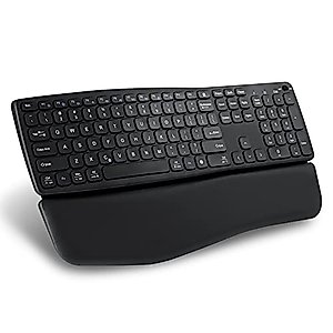 Perixx PERIBOARD-813B Bluetooth Ergonomic Keyboard - Laptop Scissor Keys - Curved Ergo-Lite Design - Detachable Soft Wrist Rest - USB-C Rechargeable - Black - US English (11976)