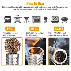 12-Inch Round Stainless Steel BBQ Grill Smoker Box Tube for Wood Pellet Pipe - Ideal for Smoking Meat