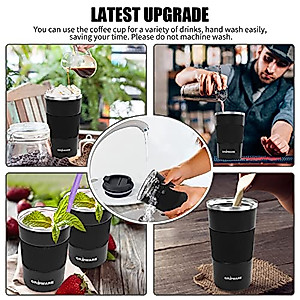 Travel Coffee Mug, 13oz Vacuum Stainless Steel Insulated Coffee Mug with Leakproof Lid, Coffee to Go Double Walled Travel Tumbler for Outdoor, Home, Office Ideal for Ice Drinks, Hot Beverage (Black)