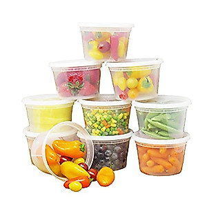 Generic Food Storage Container 48 Set Deli Containers With Lids Reusable Plastic Small Soup Bowls Salad Cups Leakproof Safe BPA Free For freezer Dishwasher Microwave(16 oz)