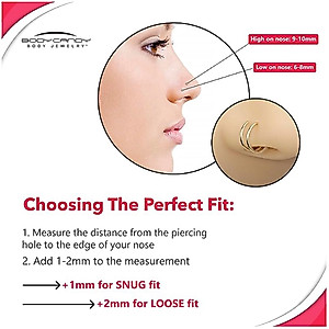 Solid 14k Yellow Gold Double Hoop Nose Ring for Women and Men - Hypoallergenic Spiral Nose Jewelry for Single Piercing - Handmade in USA -20 Gauge 8mm Left